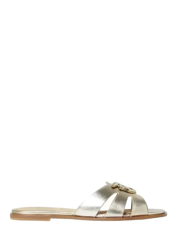 Pinko Milly Leather Flat Sandals - Gold