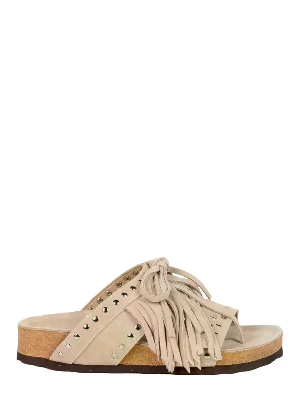 Elena Iachi Fringed Studded Sandals - Neutrals
