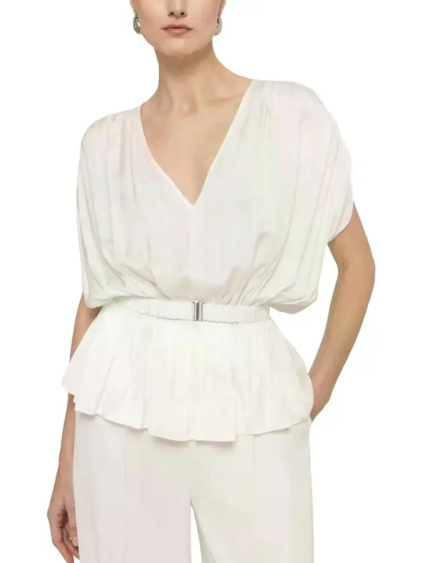 NISSA Belted V-neck Top - White