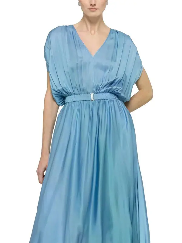 NISSA Belted V-neck Midi Dress - Blue