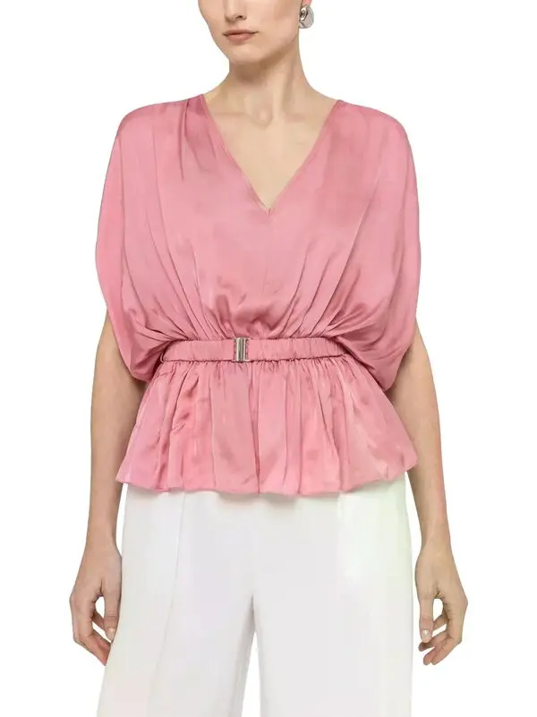 NISSA Belted V-neck Top - Pink