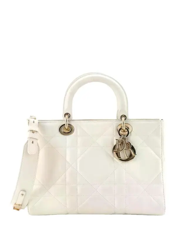 Dior Lady D-sire Maxicannage Quilt Calfskin Medium Tote Bag - White