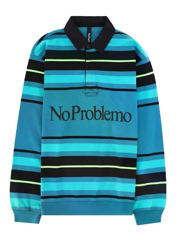 NO PROBLEMO Striped Long-sleeve Polo Shirt - Blue