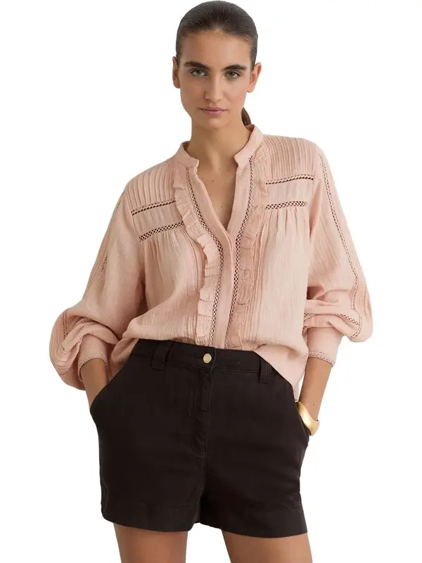 REISS Clemmie Cotton Cheesecloth Long-sleeve Top - Pale Pink