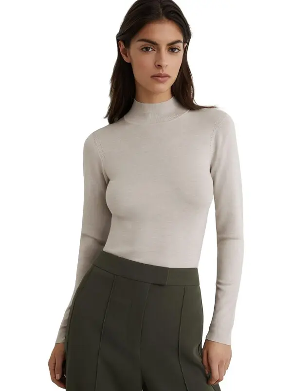 ATELIER Silk-blend Mock-neck Top - Grey Marl