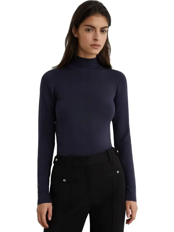ATELIER Silk-blend Mock-neck Top - Navy