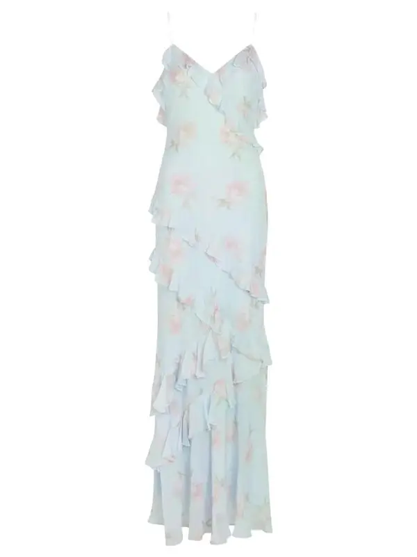 LoveShackFancy Rialto Floral-pattern Maxi Dress - Blue