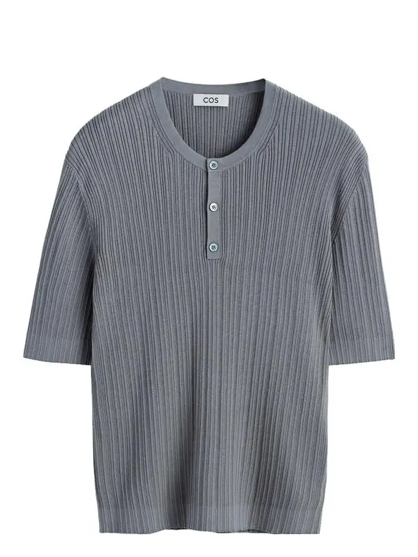 Cos Silk-cotton Henley T-shirt - Gray