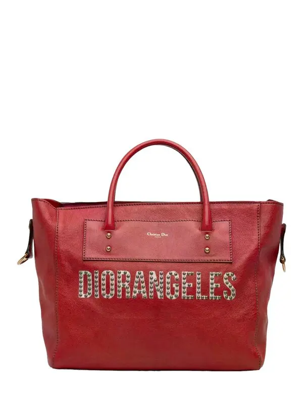 Dior 2017 Studded Goatskin Diorangeles Convertible Tote Satchel - Red