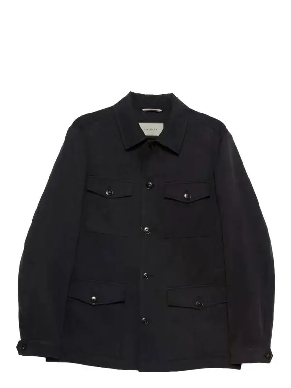 Canali Flap-pockets Linen Shirt Jacket - Blue