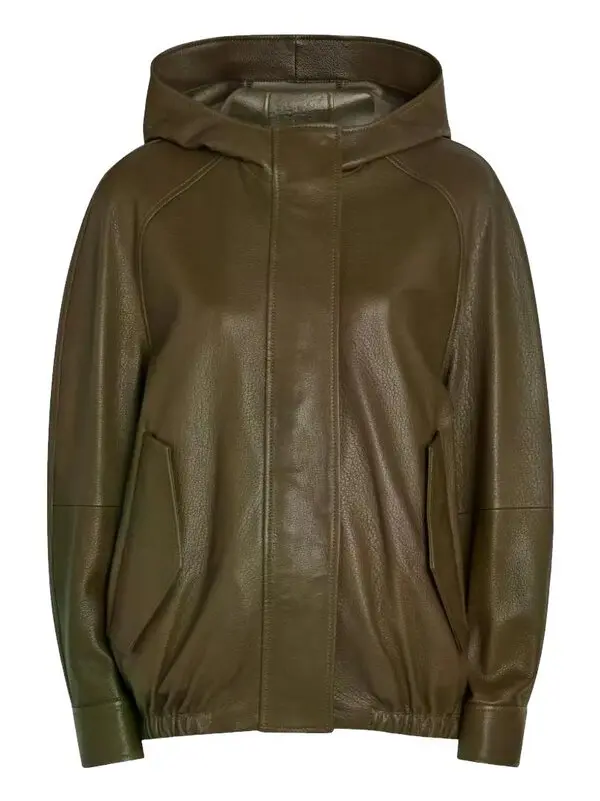 Nour Hammour Hooded Leather Jacket - Green