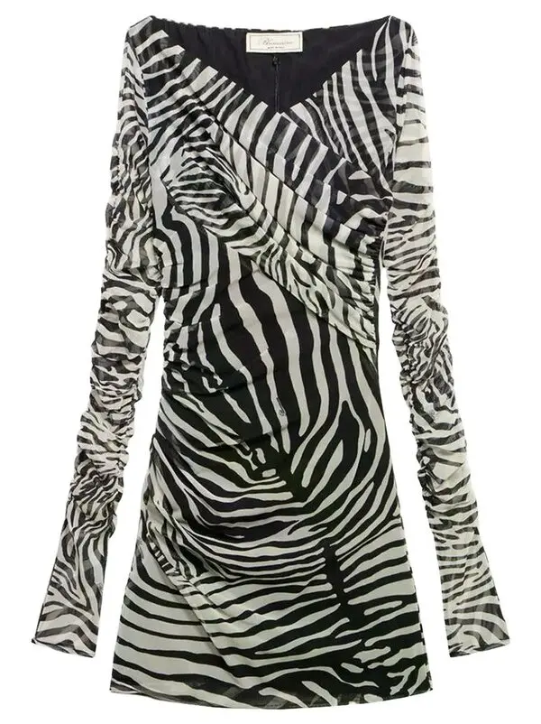 Blumarine Fitted Zebra-print Dress - Black