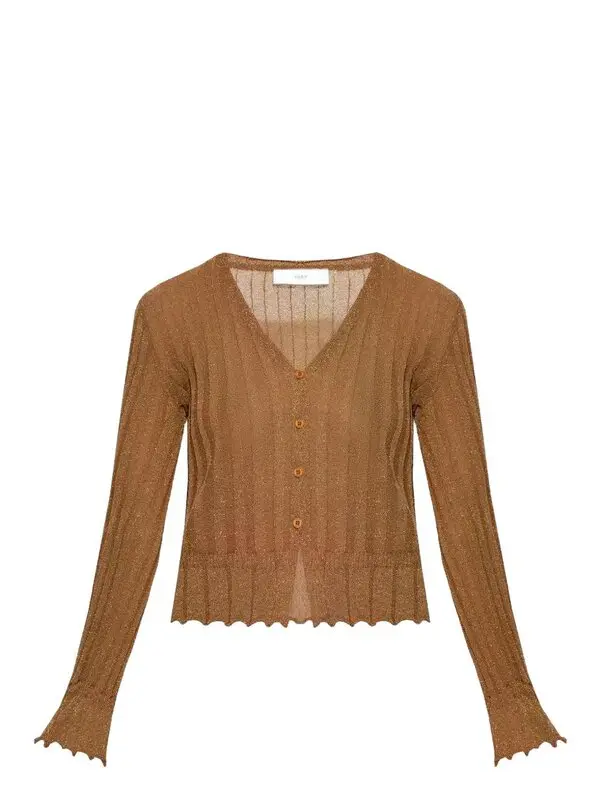 AKEP Scallop-edge V-neck Cardigan - Brown