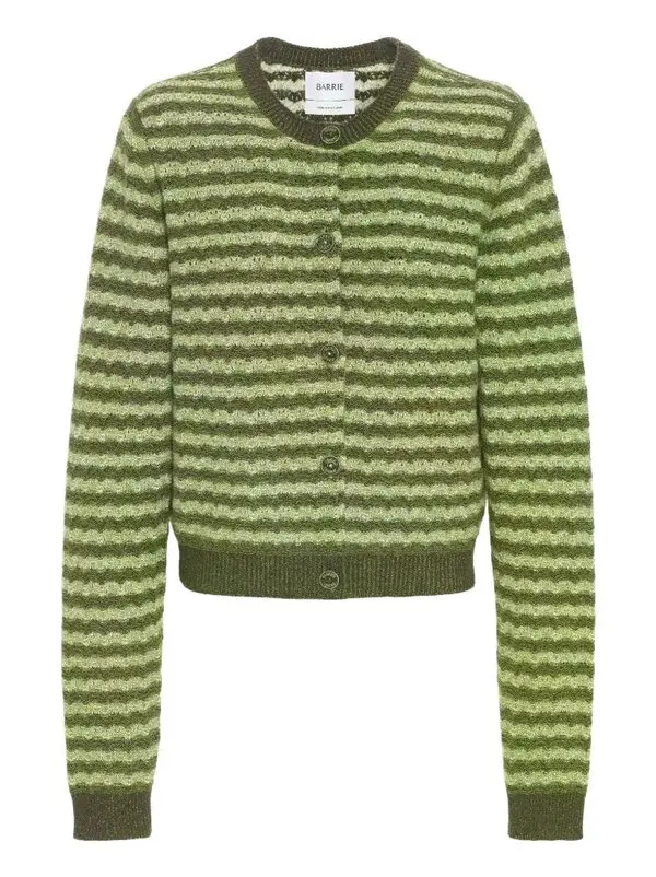 BARRIE Striped Cashmere Cardigan - Green