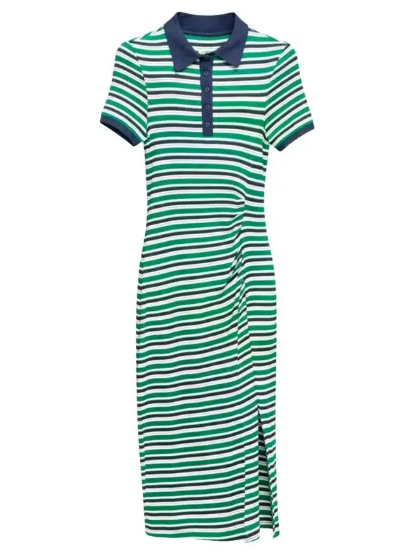 Simkhai Striped Polo-collar Midi Dress - Green