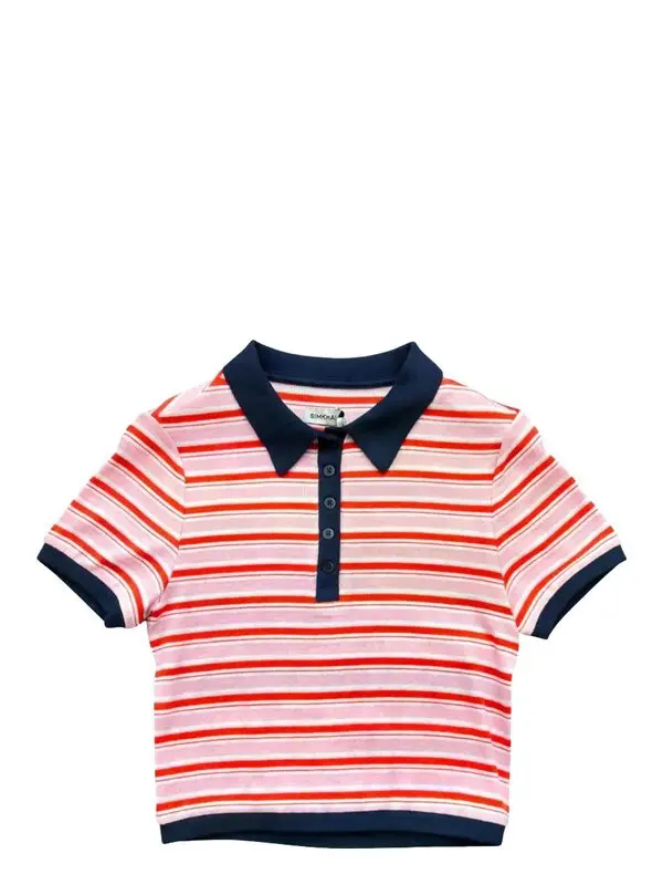 Simkhai Striped Knitted Polo Top - Pink