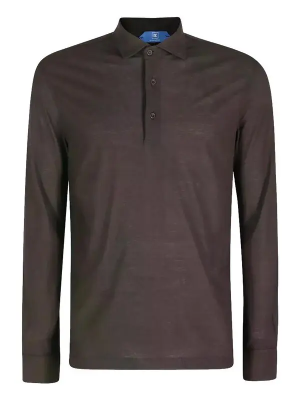 KIRED Long-sleeve Buttoned Polo Shirt - Brown