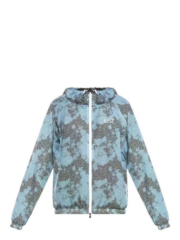EA7 Patterned Hooded Jacket - Blue