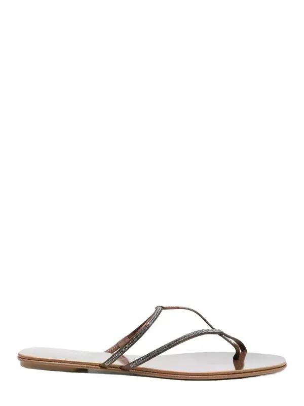 PEDRO GARCIA Estee T-strap Flat Sandals - Brown