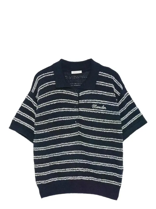 Moncler Striped Embroidered Polo Shirt - Blue