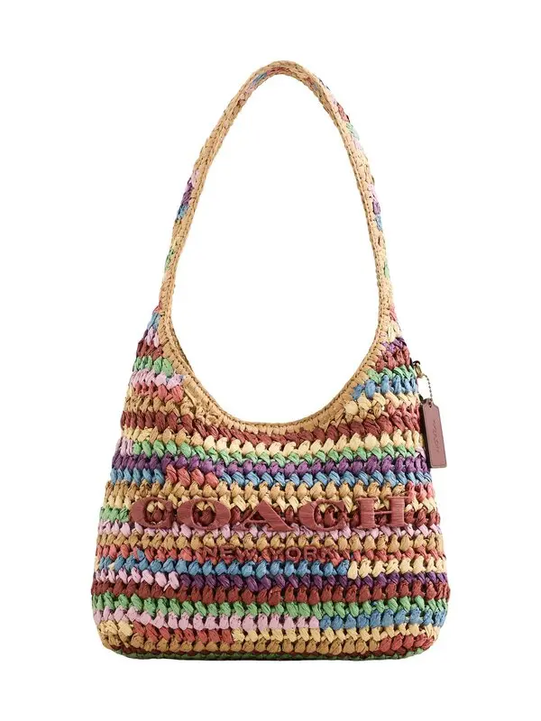 COACH Large Woven Straw Brooklyn Shoulder Bag - B4/multi