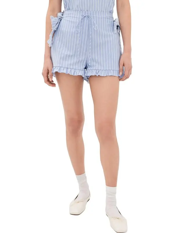KIKA VARGAS Sally Striped Poplin Shorts - Blue