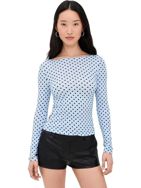 Miaou Amelia Polka-dot Print Top - Blue Small Dot