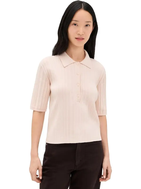 Closed Short Sleeve Knit Polo - Blush Pink