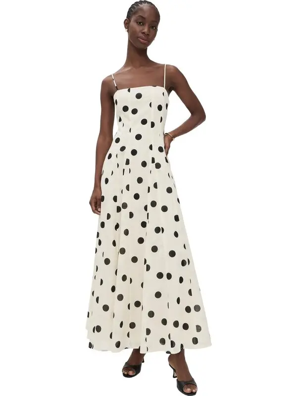 WAYF Carolina Godet Maxi Dress - Ant Ivory Polka Dot