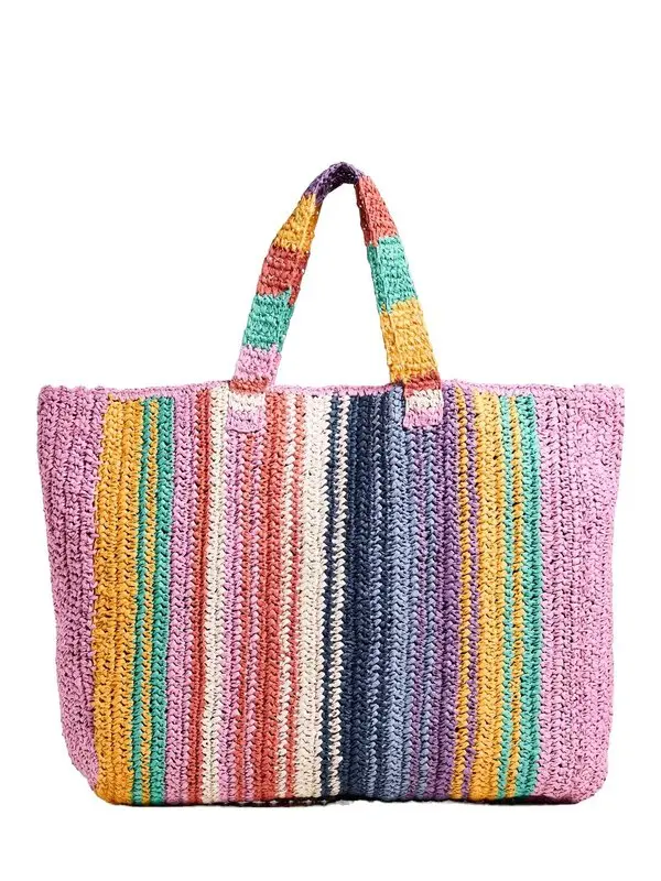 Faherty Brand Striped Raffia Beach Tote - Rainbow Stripe