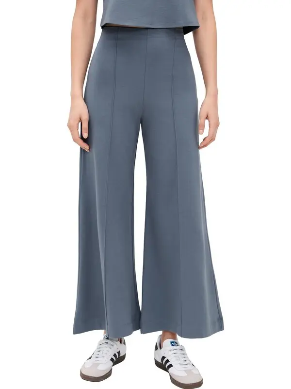 RIPLEY RADER Ponte Knit Wide Leg Cropped Pants - Sea Blue
