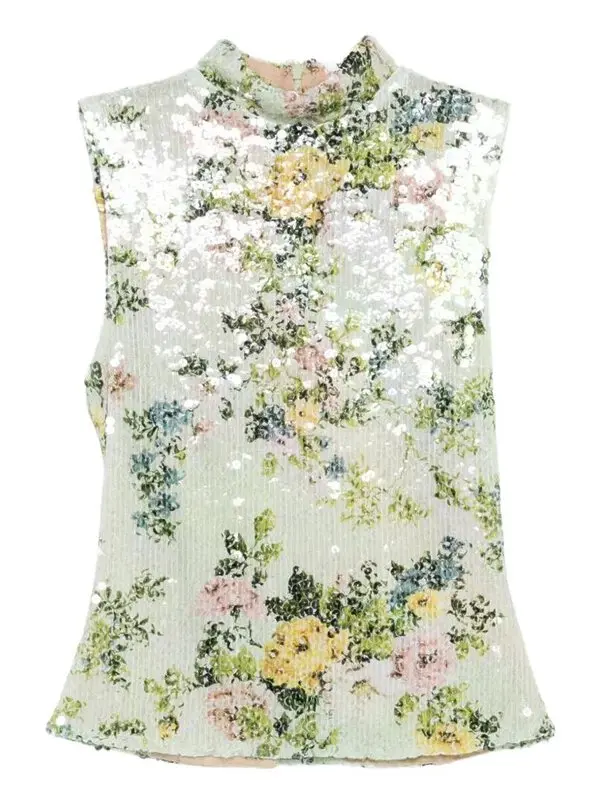 Brandon Maxwell Piper Floral Tank - Green