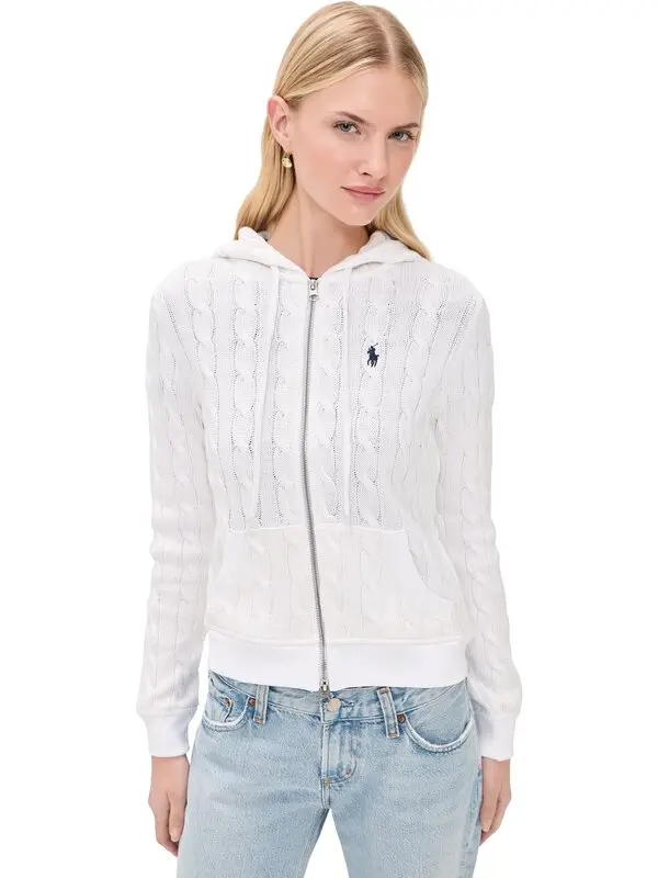 Polo Ralph Lauren Cotton Cable Knit Hoodie - White