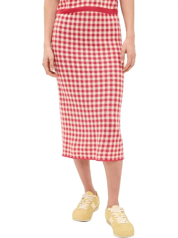 Guest In Residence Gingham Long Skirt - Scarlet/mist