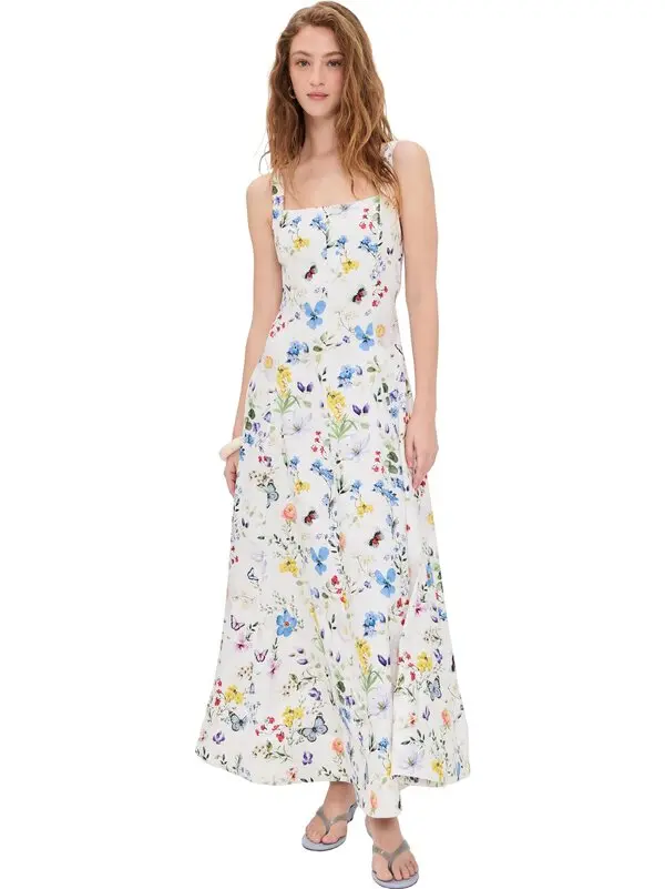 Alice + Olivia Polly Seamed Maxi Dress - Twisting Vines Off White