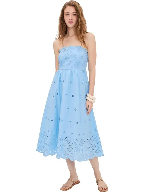 Playa Lucila Eyelet Strapless Midi Dress - Baby Blue
