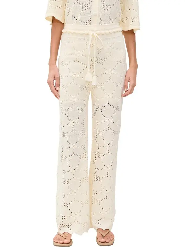 DRESS TO Floral Crochet Wide Leg Pants - Beige Shell