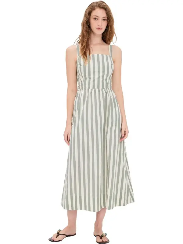 Marine Layer Demi Poplin Midi Dress - Olive Stripe