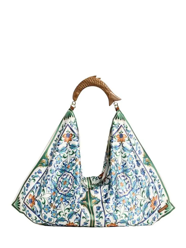 Farm Rio Satin Medium Bag With Fish Handle - Flora Tile