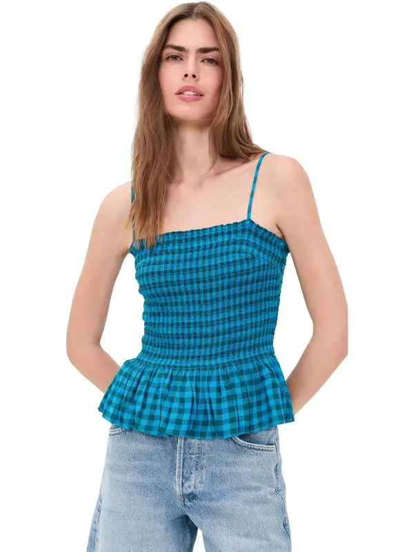 Free People Gingham Tank Top - Teal Combo