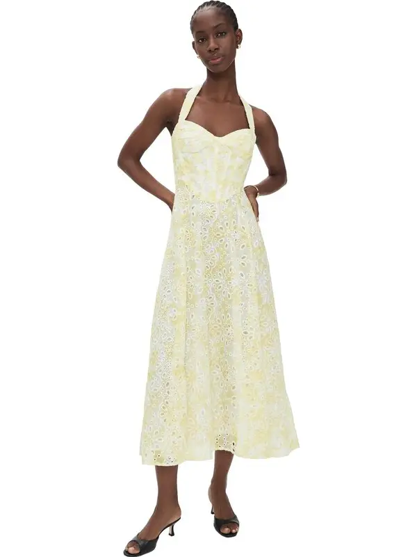 Bardot Pollie Halter Midi Dress - Yellow Floral