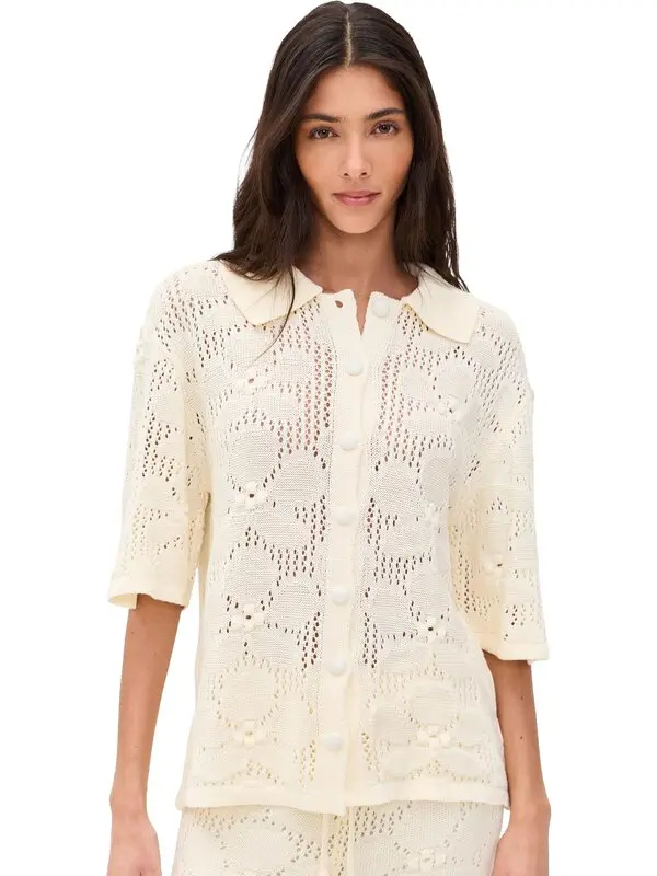 DRESS TO Floral Crochet Shirt - Beige Shell
