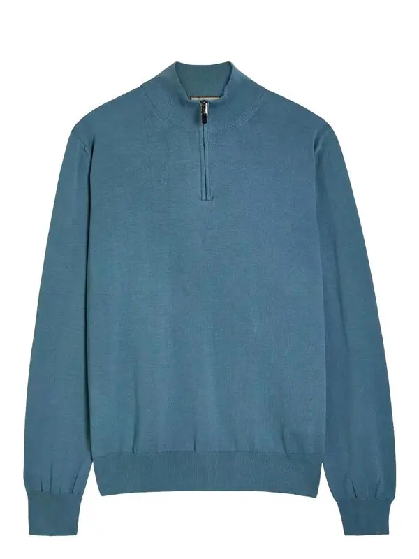 Canali Half-zip Cotton Sweater - Blue