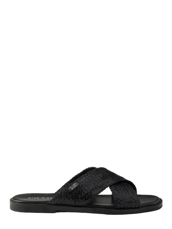 Prada Crisscross Woven Slides - Black