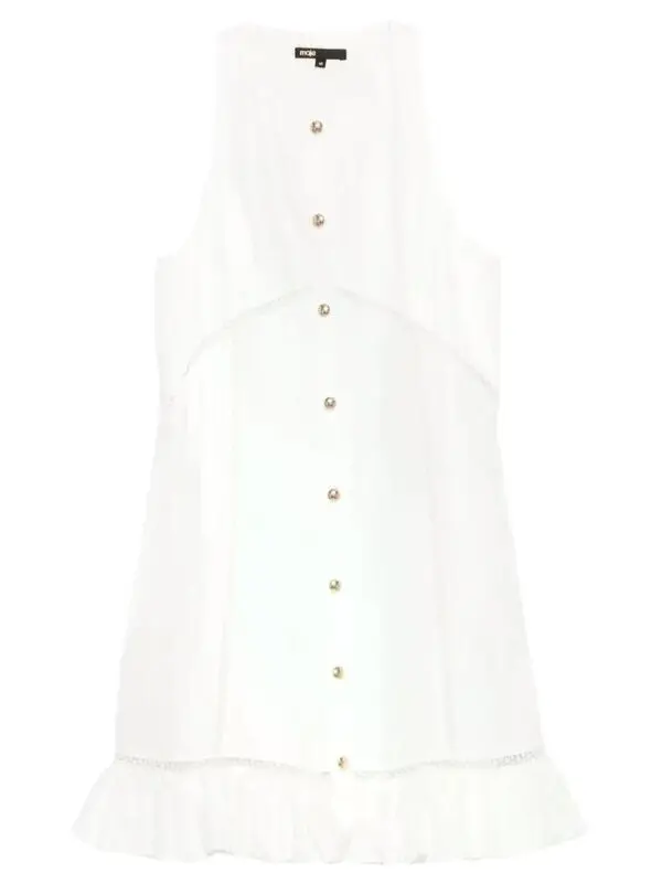 Maje Embroidered Ruffle-hem Mini Dress - White