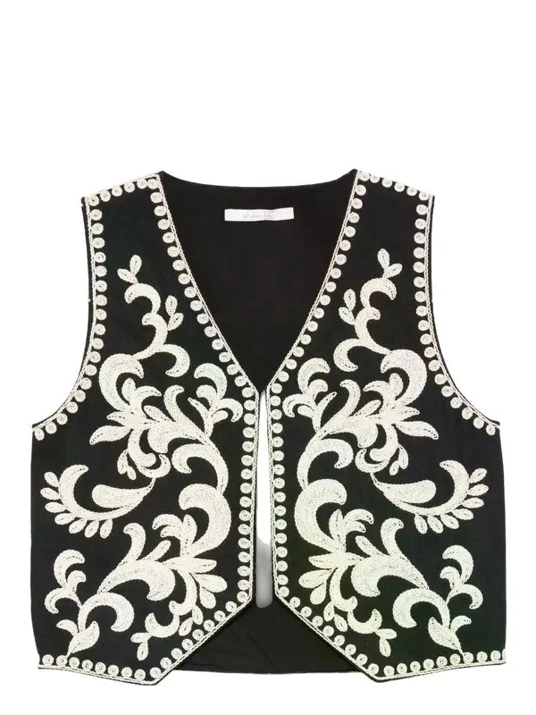 PHILIA LOFT Floral-embroidered Waistcoat - Black