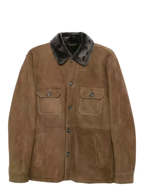 BARBA NAPOLI Suede Jacket With Faux-fur Collar - Brown