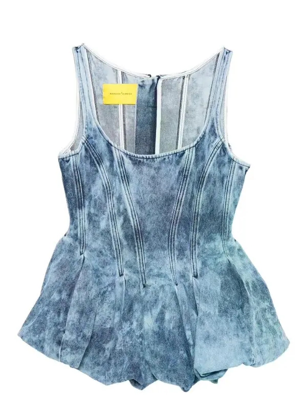 MARQUES' ALMEIDA Pleated Acid Wash Top - Blue