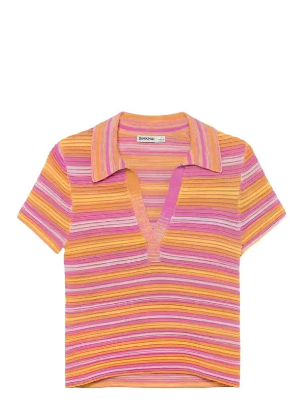 Simkhai Knitted Striped Polo Top - Orange