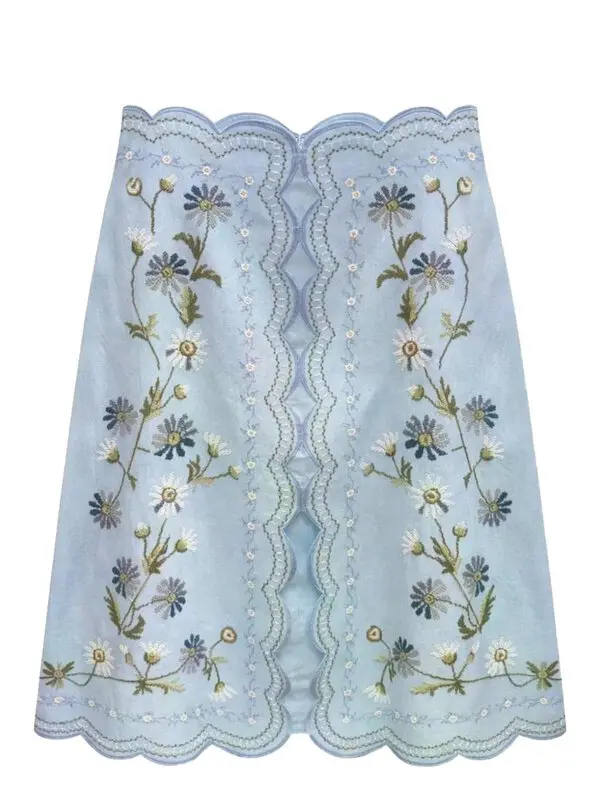 Sea Floral-embroidered Mini Skirt - Blue